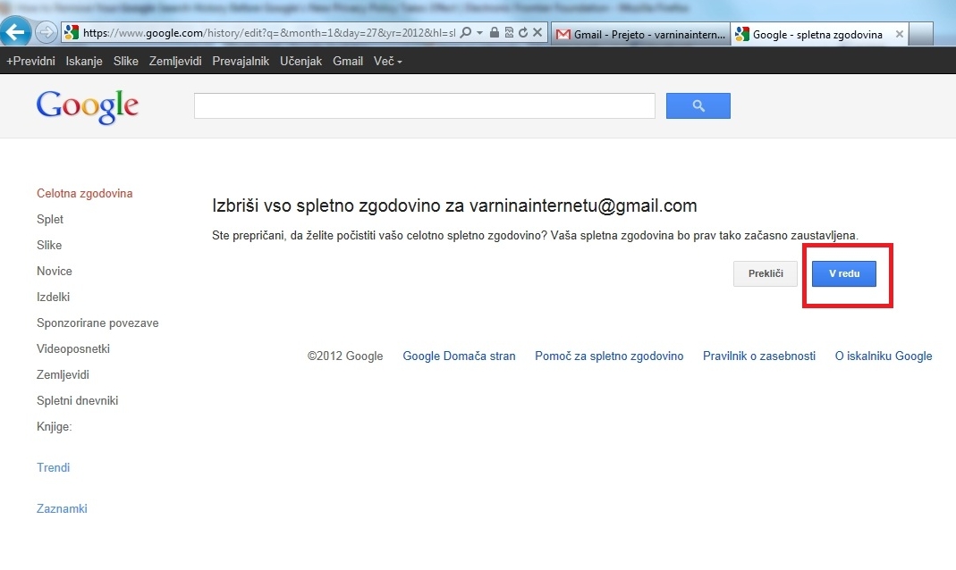 Brisanje zgodovine Google oz. kako pobrišemo zgodovino iskanja pri ...