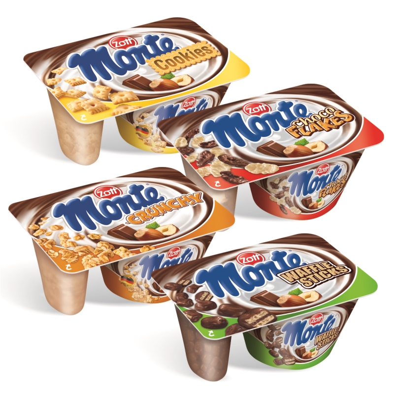 Monte iz Zotta v dvojnem lončku s štirimi novimi okusi (Cookies, Choco Flakes, Crunchy in Waffle ...