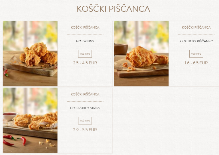 Cenik KFC Slovenija – KFC Bucket (košara), Big Box, B-Smart, Hot Wings ...
