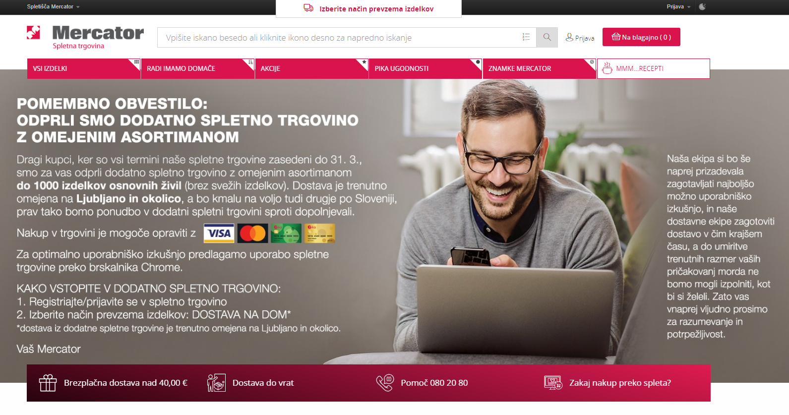 Mercator je odprl dodatno spletno trgovino z omejenim asortimajem (ni ...