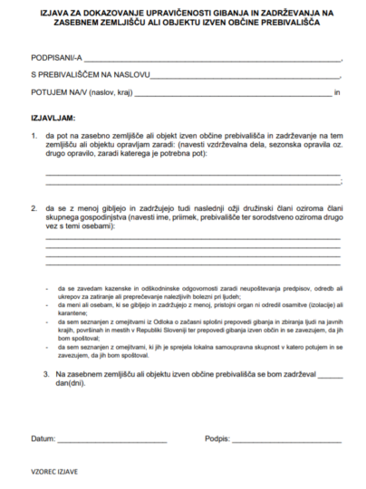Primer - Izjava za dokazovanje upravičenosti gibanja na zasebnem ...