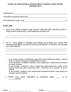 Obrazec za prehod med občinami / Word – PDF / Izjava za dokazovanje ...