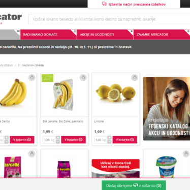 Mercator spletna trgovina - UPORABNA STRAN