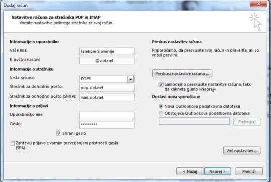 Siol pošta nastavitev – Nastavitve za Siol pošto / POP3 / SMTP ...