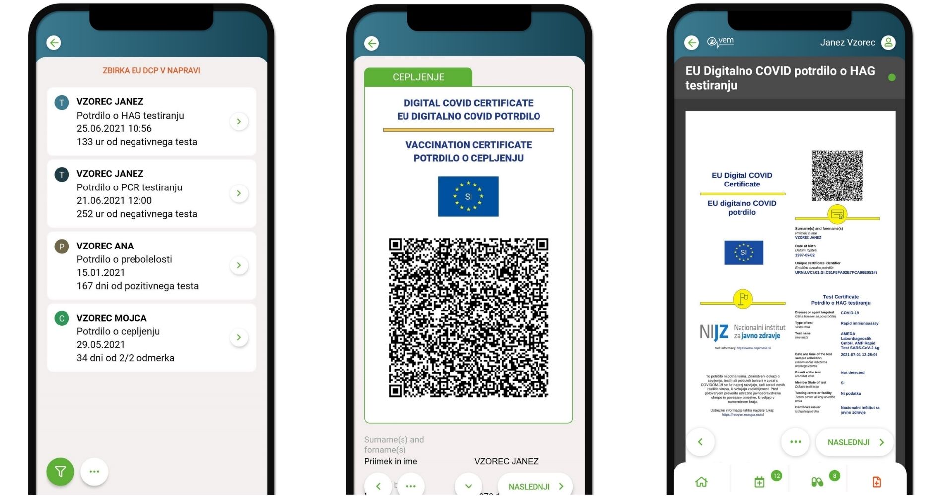 zVEM mobilna aplikacija - EU digitalno COVID potrdilo s QR kodo na ...