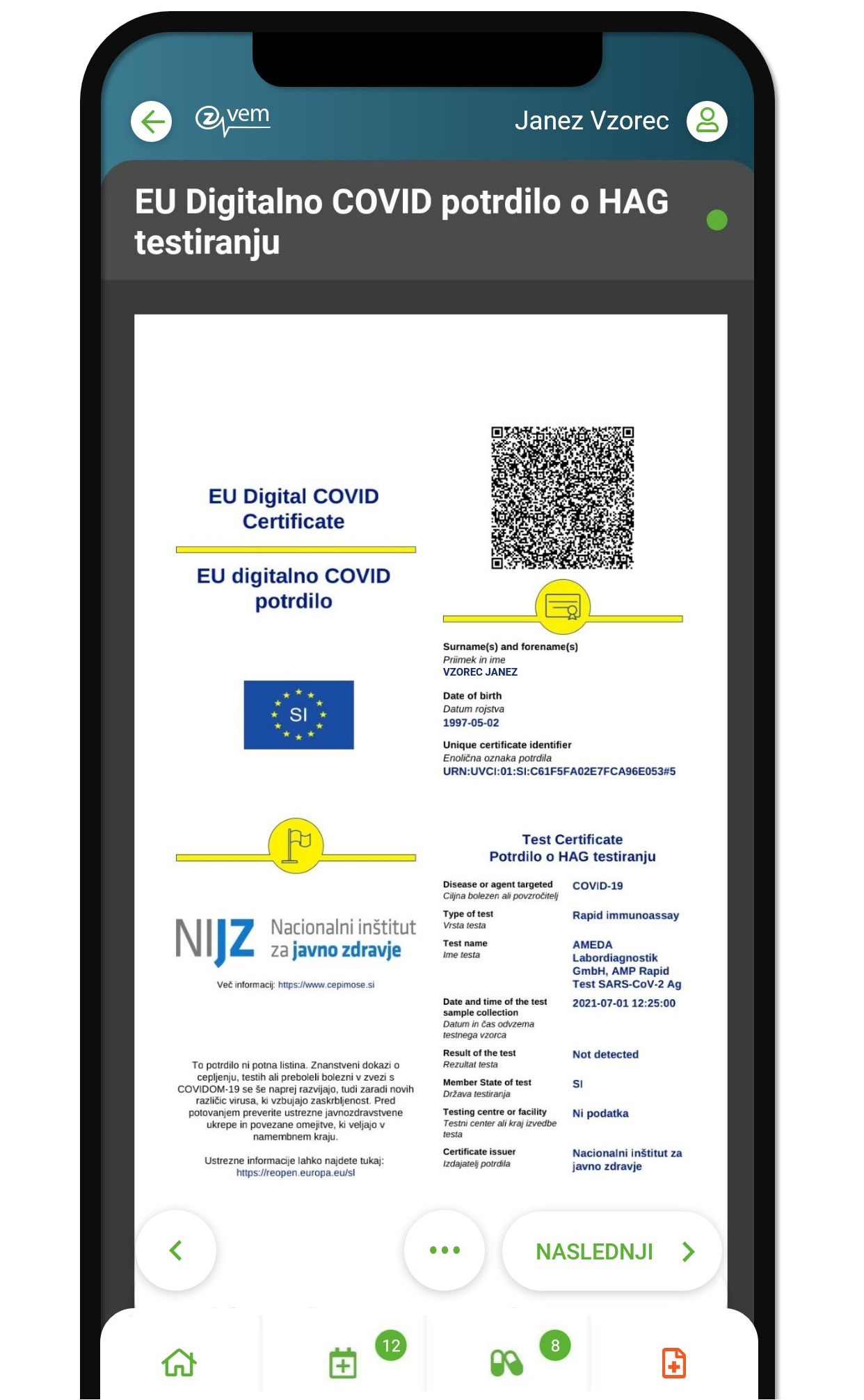 zVEM mobilna aplikacija - EU digitalno COVID potrdilo s QR kodo na ...