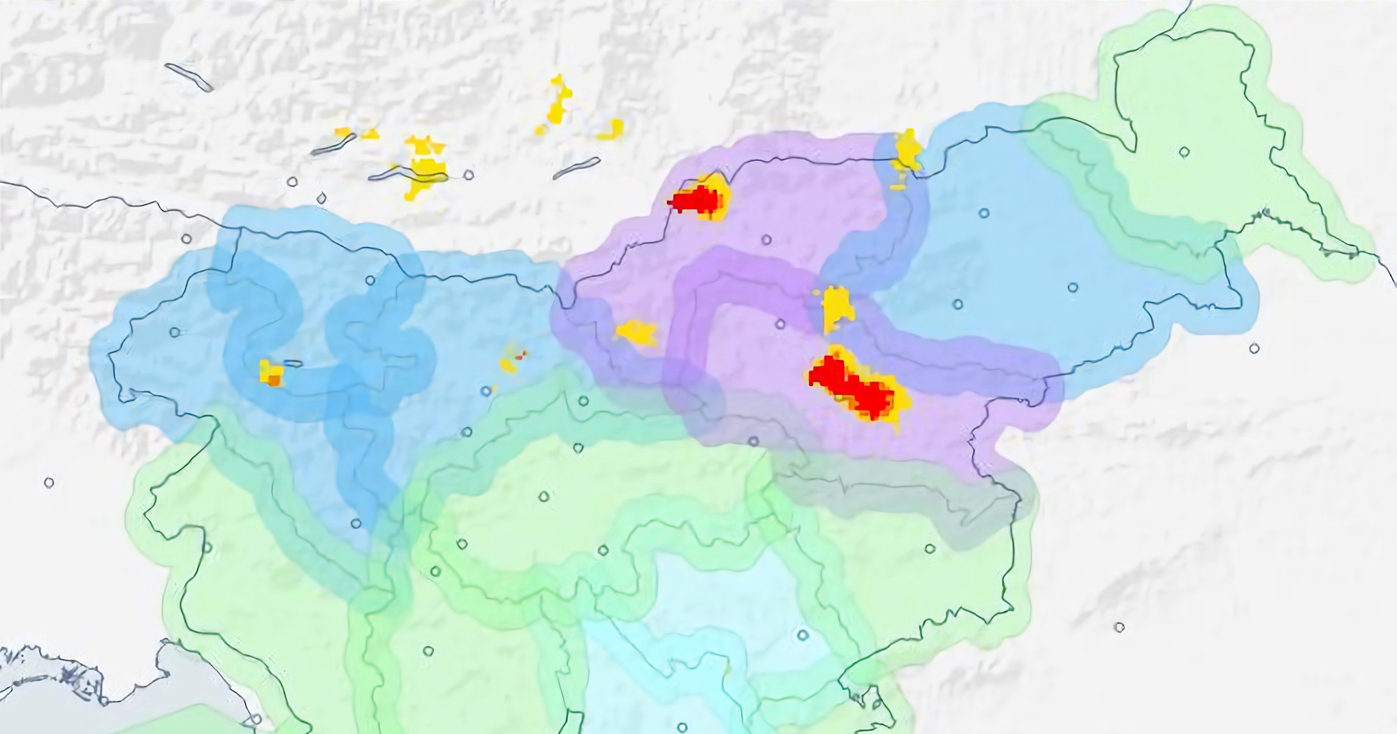 Radar toča ARSO animacija toča v živo / Verjetnost pojavljanja toče ...