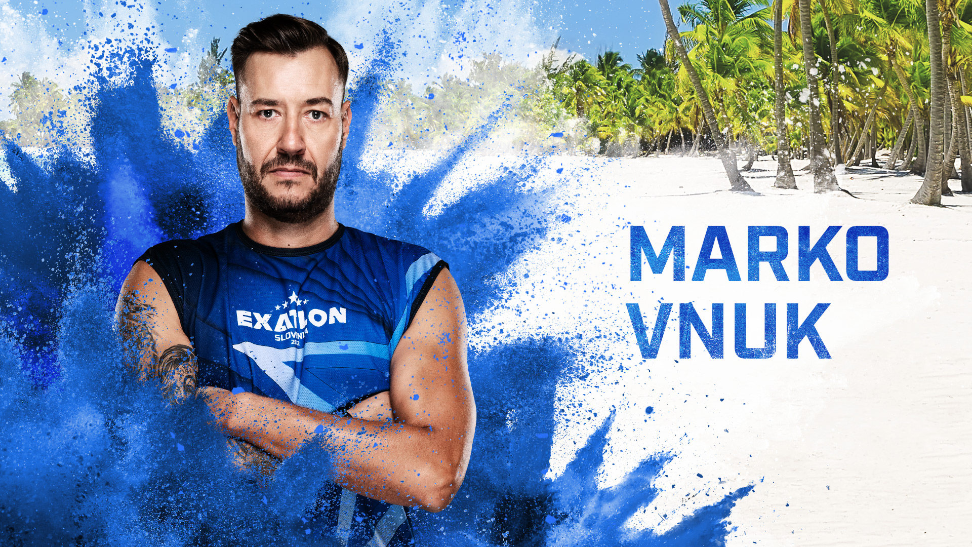 Exatlon 2022 tekmovalci modra ekipa Boris Vidović, Andreja Košir, Marko ...