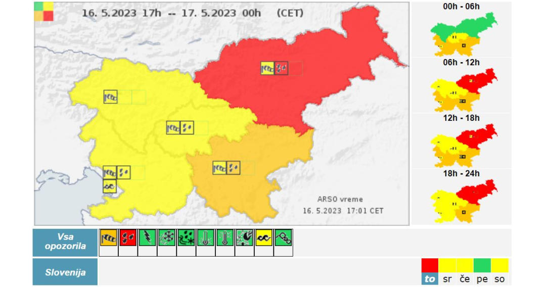 Rdeči alarm Slovenija poplave (16.5.2023) / ARSO je izdal rdeči alarm ...