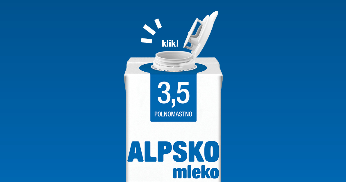 Alpsko mleko nov pokrovček, ki je pritrjen / Ljubljanske mlekarne so ...